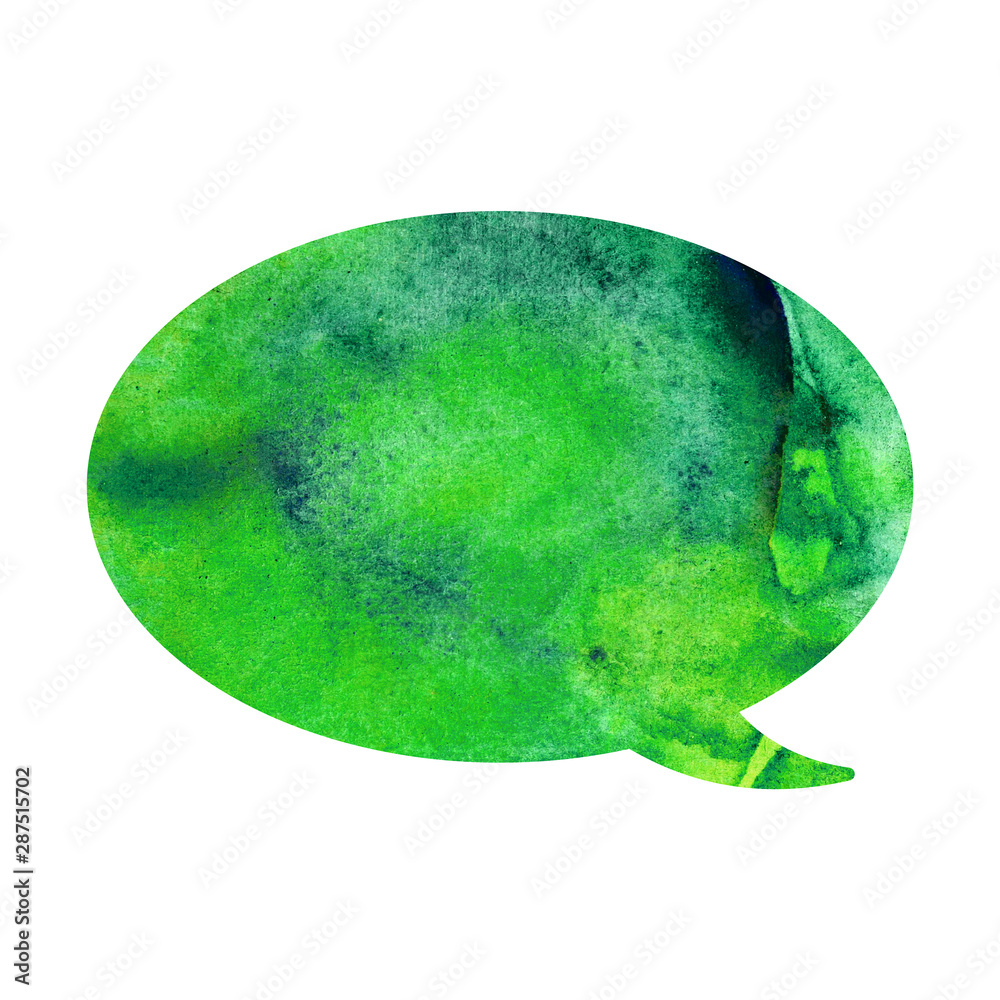 Green watercolor blank speech bubble dialogue blank form on white ...