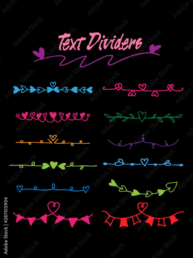 Hand drawn text dividers and border Lines with heart. use for concept ...