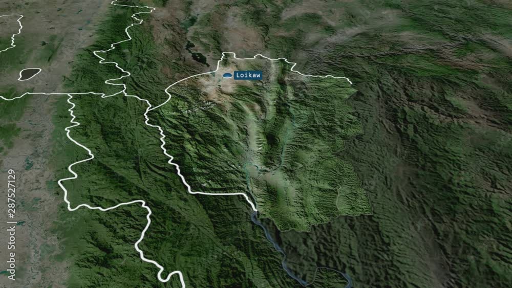 Kayah - state of Myanmar with its capital zoomed on the satellite map ...