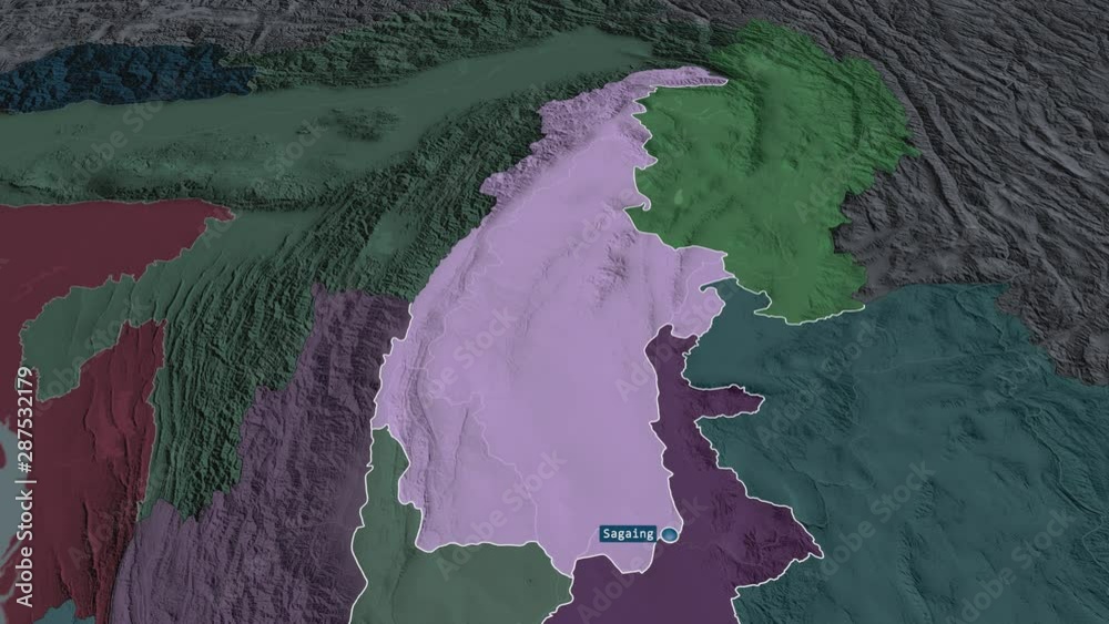 Sagaing - division of Myanmar with its capital zoomed on the ...
