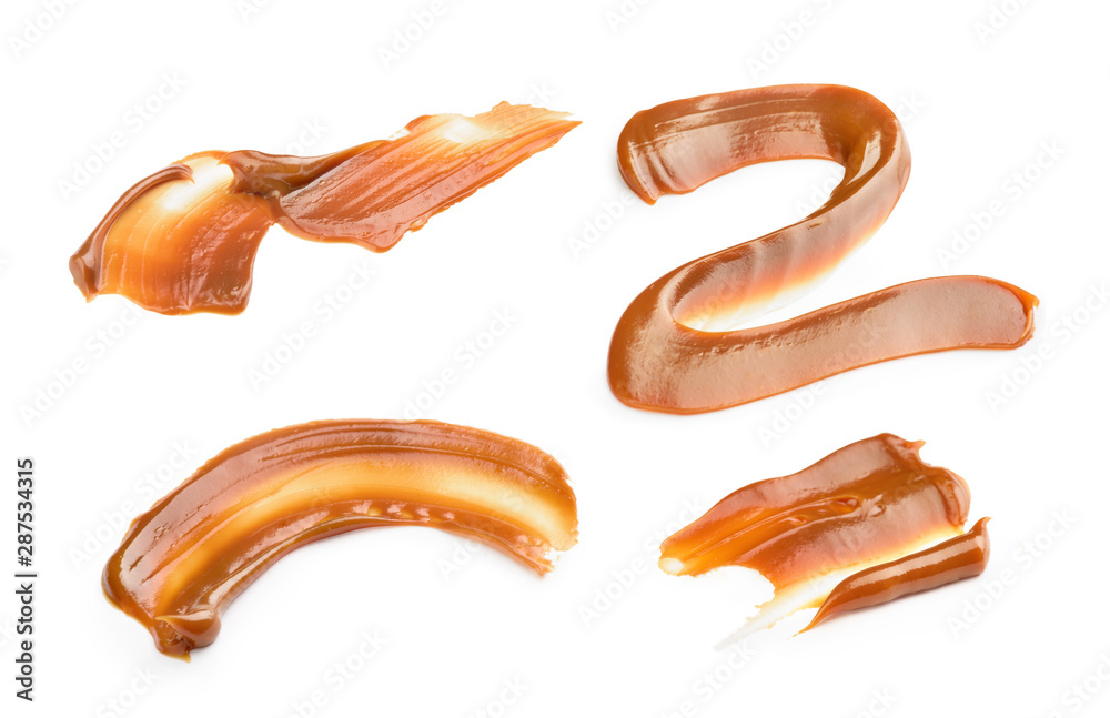 Smear of Caramel Condensed Milk Stroke. Liquid Caramel isolated on ...