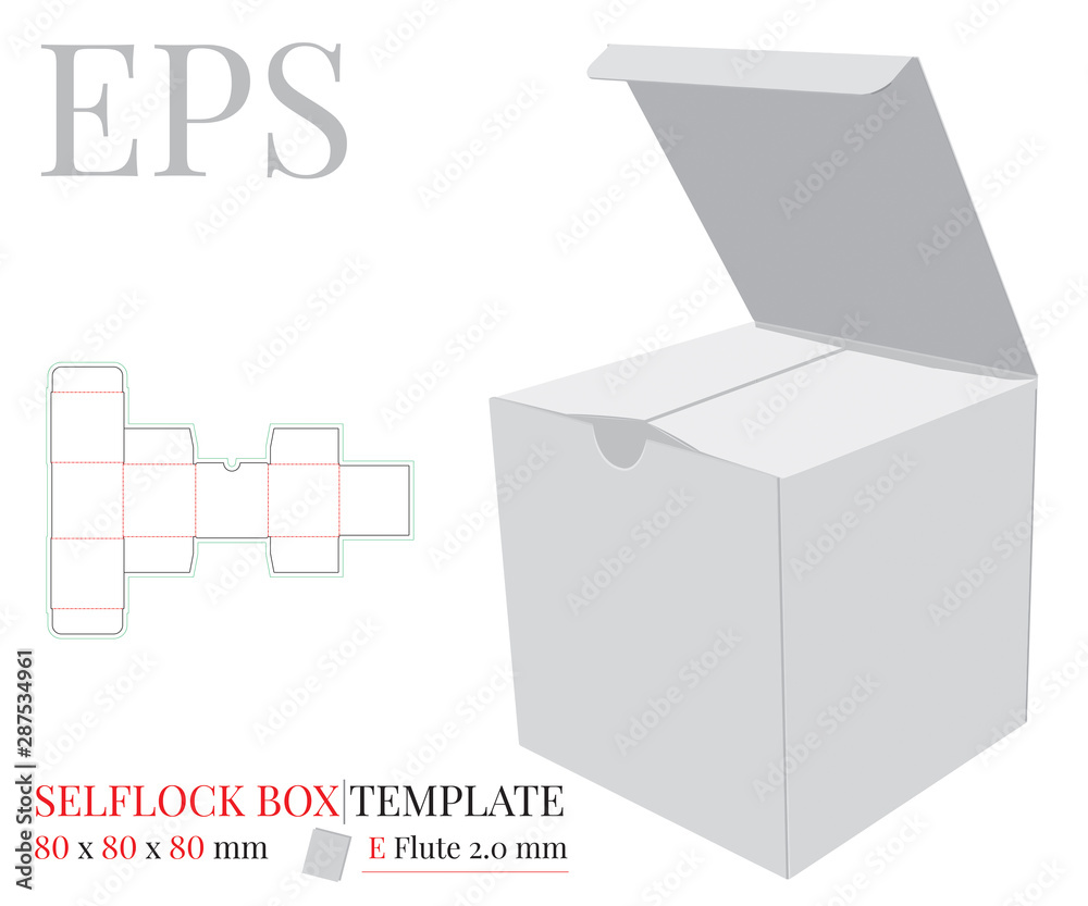 Self Lock Box Template, Vector with die cut / laser cut layers. White ...