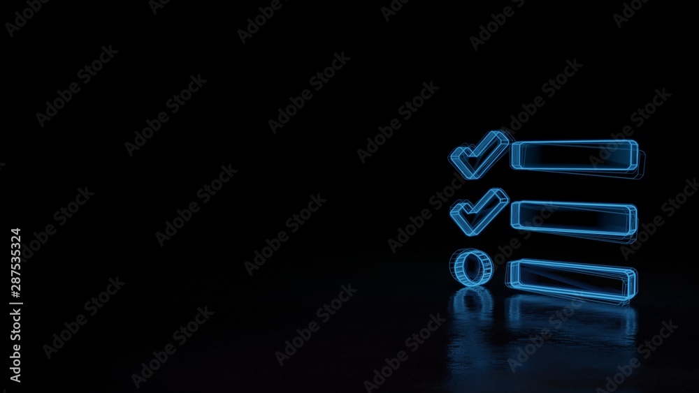 3d glowing wireframe symbol of symbol of tasks isolated on black ...