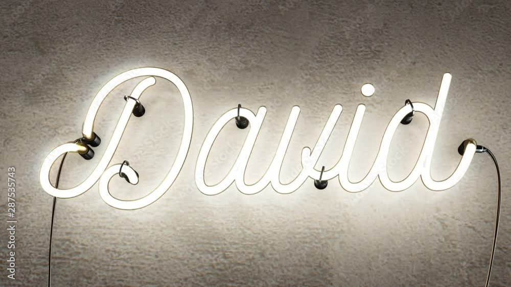 Neon sign spelling the name David, this realistic sign starts when the ...