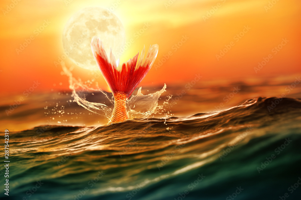 Mythical mermaid diving in the deep ocean Stock Photo | Adobe Stock