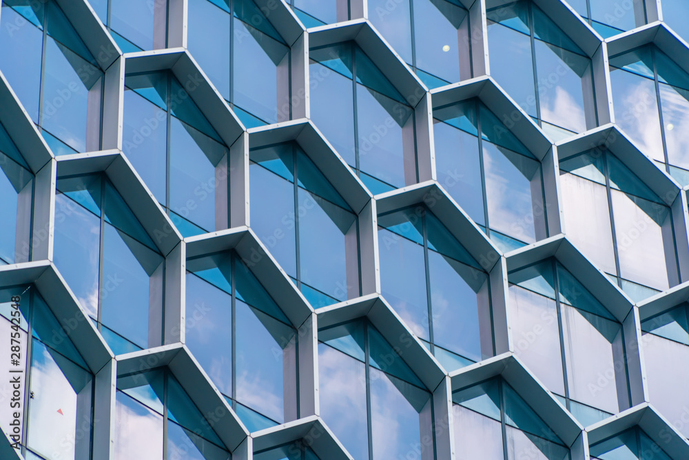 Office buildings. Structure of hexagon windows in futuristic technology ...