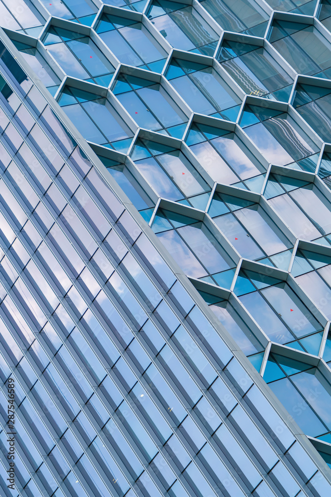 Office buildings. Structure of hexagon windows in futuristic technology ...
