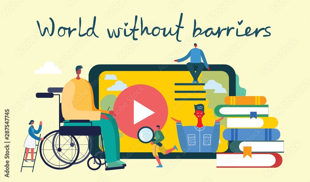 Vector background with disabled people, young invalid persons and men ...