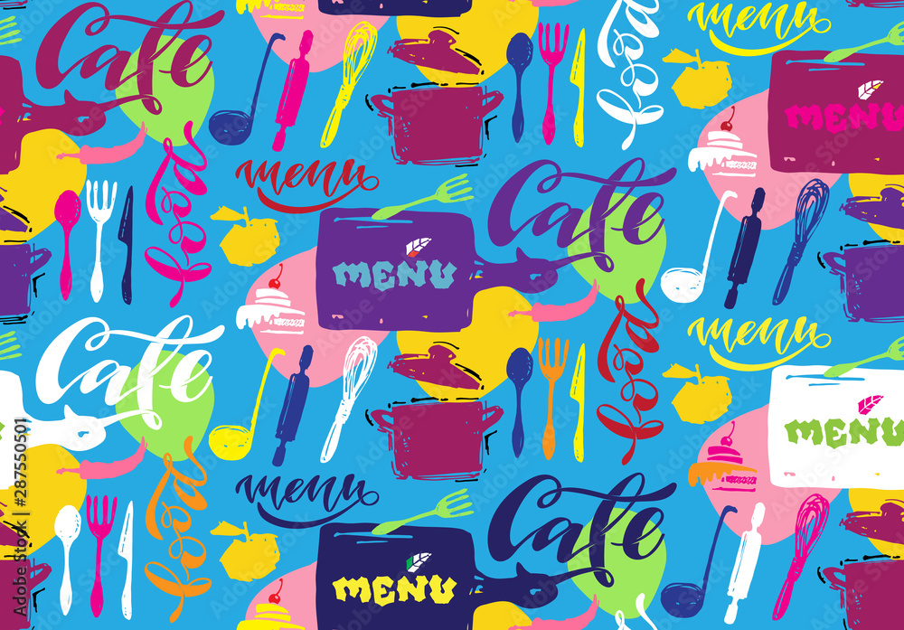 Cafe food menu - cute hand drawn doodle lettering pattern background ...