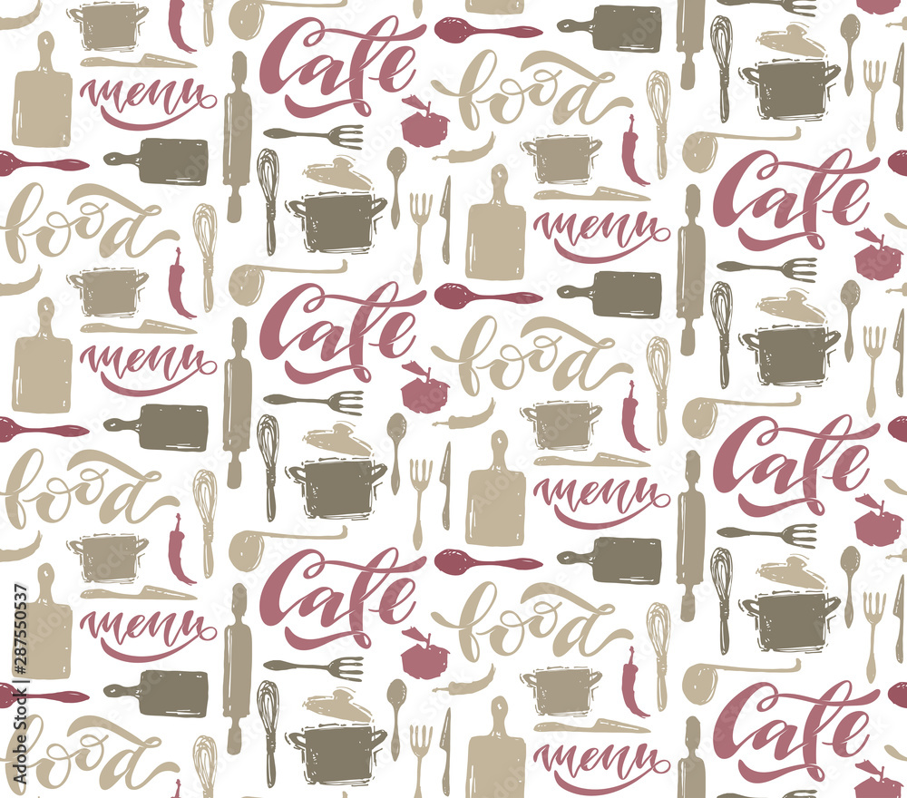 Cafe food menu - cute hand drawn doodle lettering pattern background ...