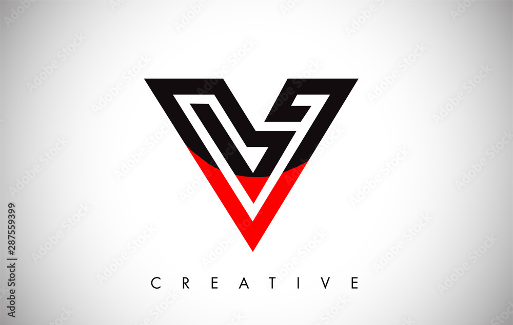 V Black and Red Logo Letter. Creative V Letter Logo Icon Design with ...