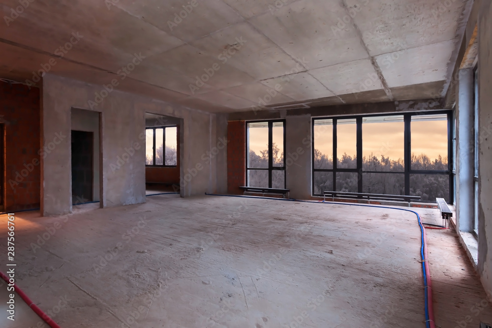 Interior construction site of residential apartment building interior ...