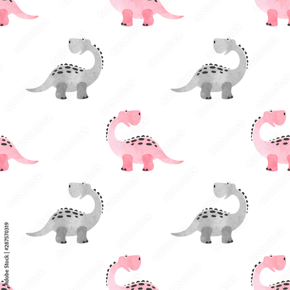 Seamless cute dinosaur pattern. Vector pink dino background for kids ...