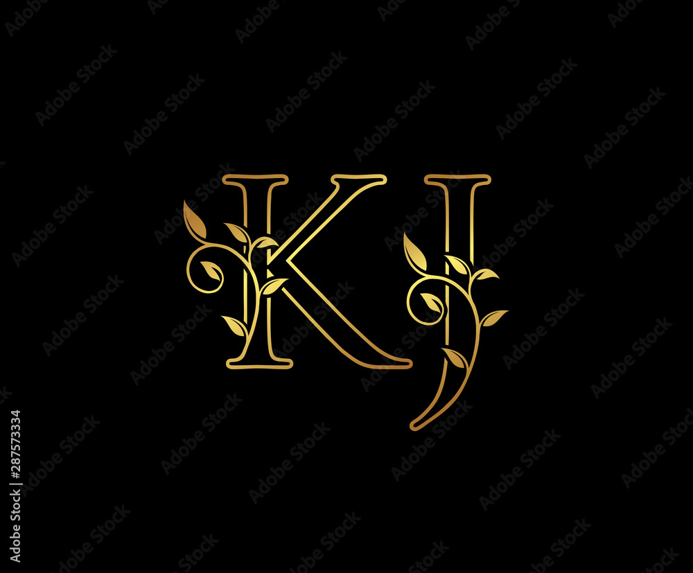 Initial letter K and J, KJ, Gold Logo Icon, classy gold letter monogram ...
