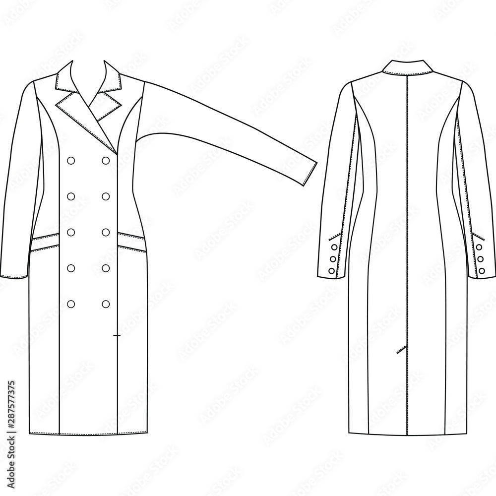 technical sketch of the office dress with long sleeves Stock Vector ...