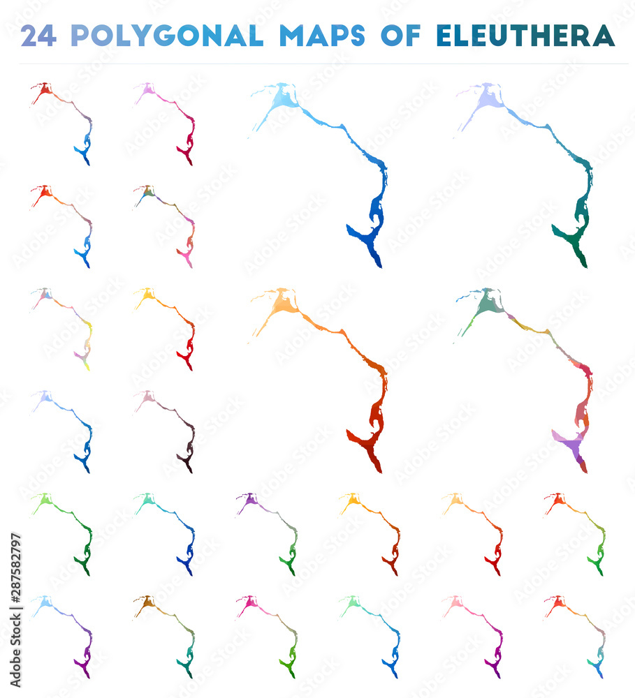 Set of vector polygonal maps of Eleuthera. Bright gradient map of ...