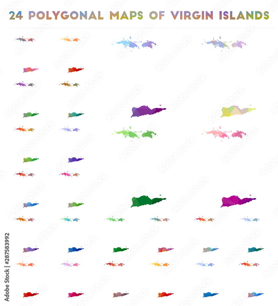 Set of vector polygonal maps of Virgin Islands. Bright gradient map of ...