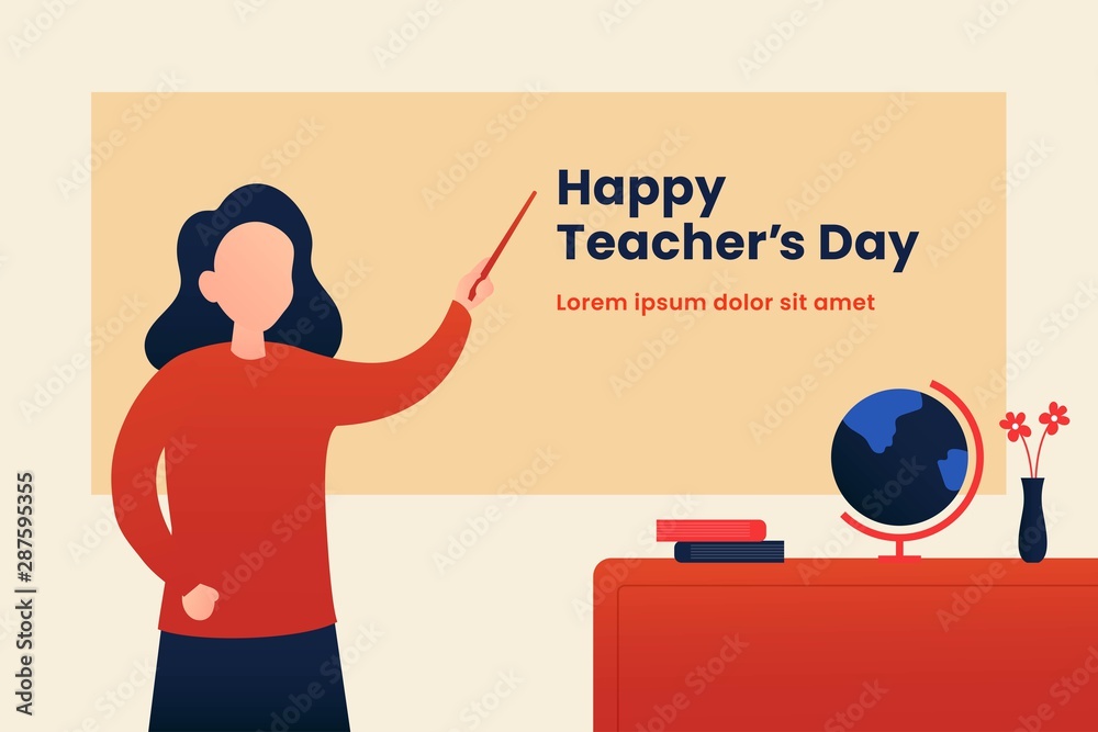 Happy Teacher's day poster background template design. Woman teacher ...