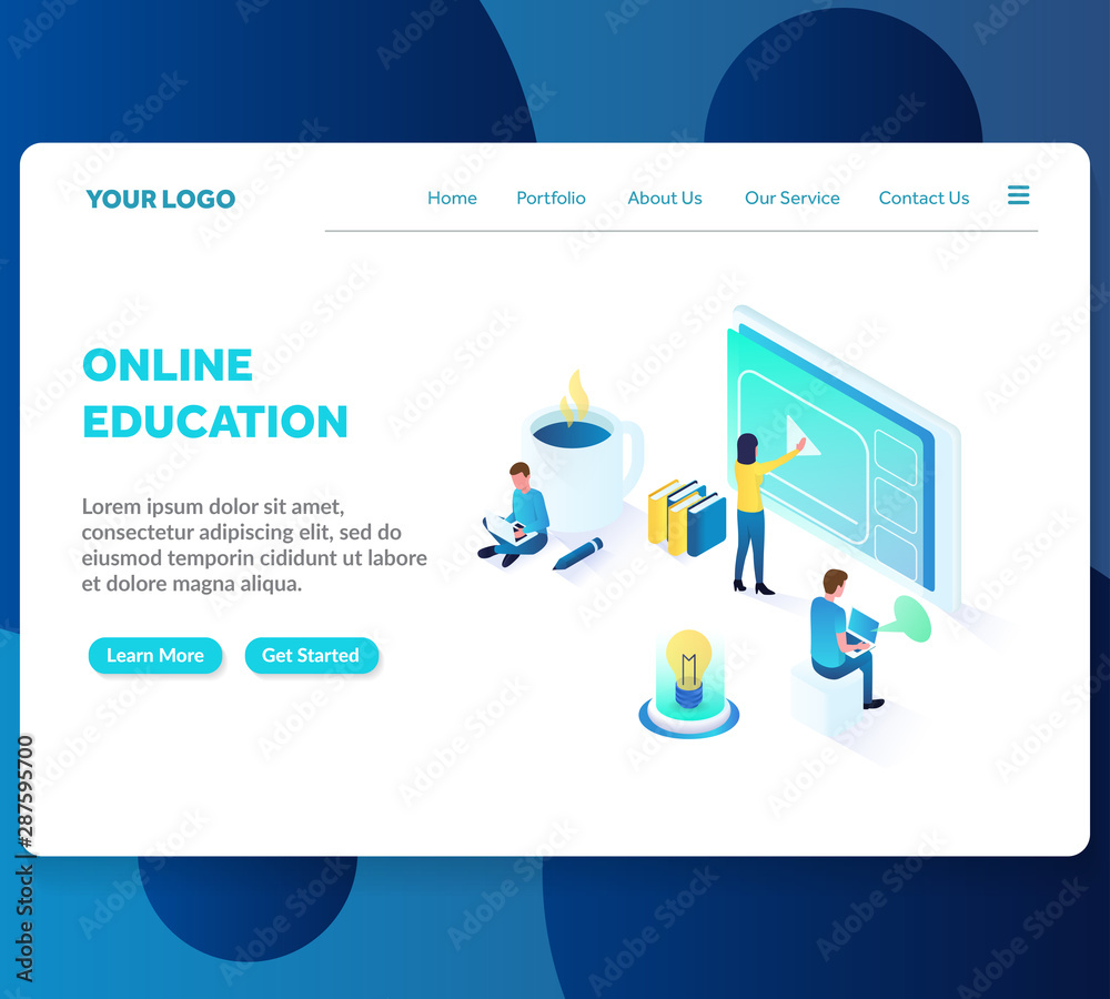 online education isometric landing page template. Modern web page ...
