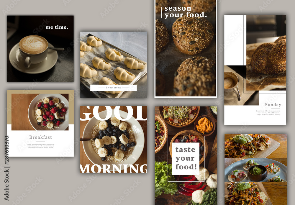 Food-Themed Social Media Post Set Stock Template | Adobe Stock