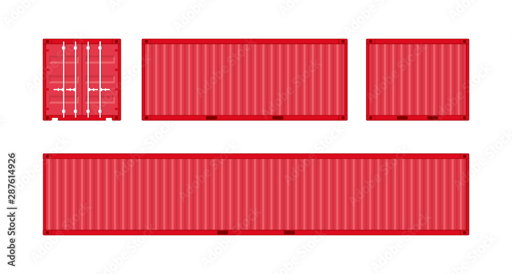Red shipping containers. Vector illustration on white background. Crane ...