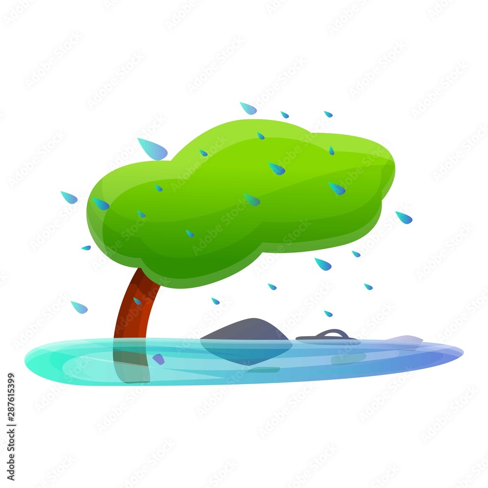 Tree under storm wind icon. Cartoon of tree under storm wind vector ...
