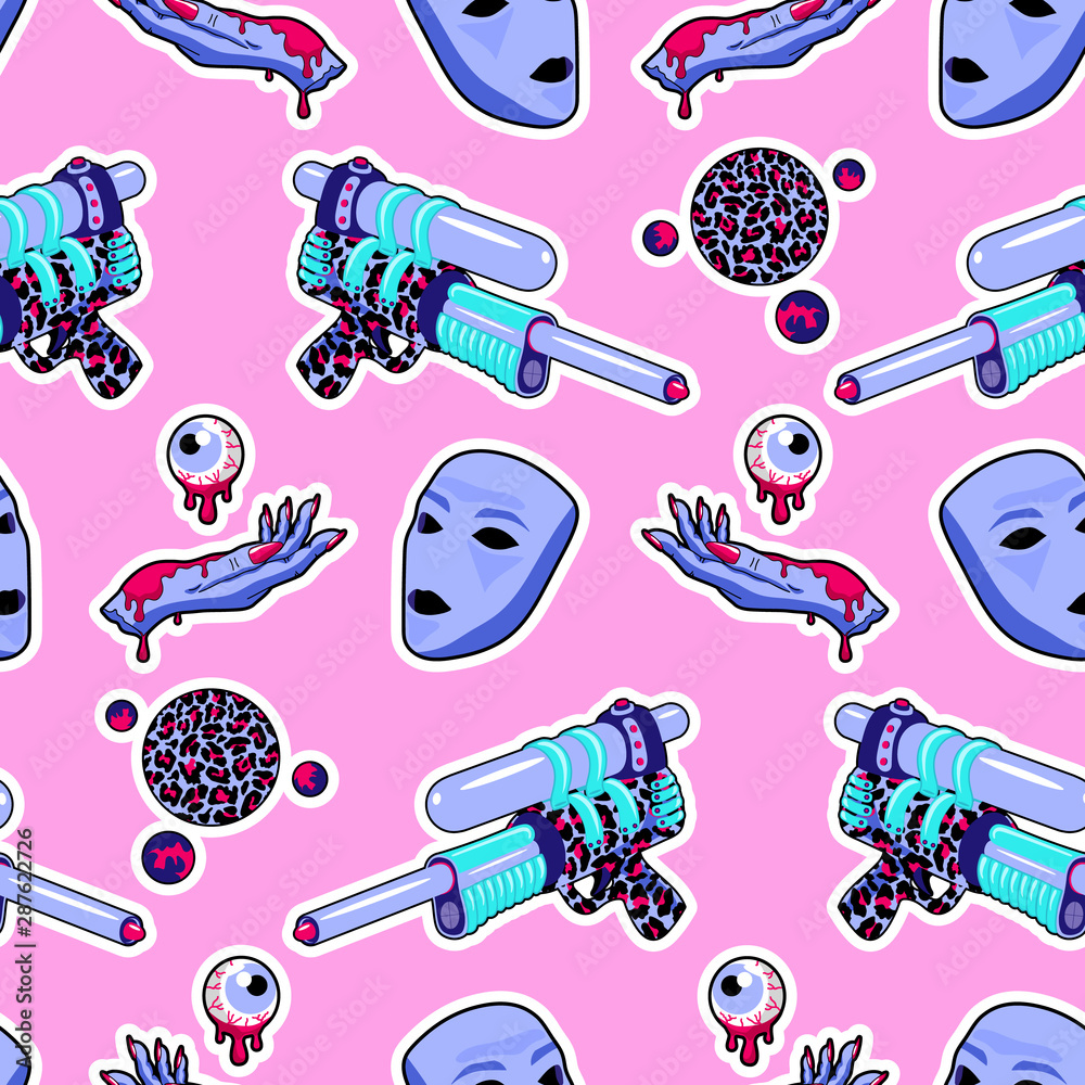 Feminine fun Halloween, sci-fi, cosmic, outer space vector wallpaper ...