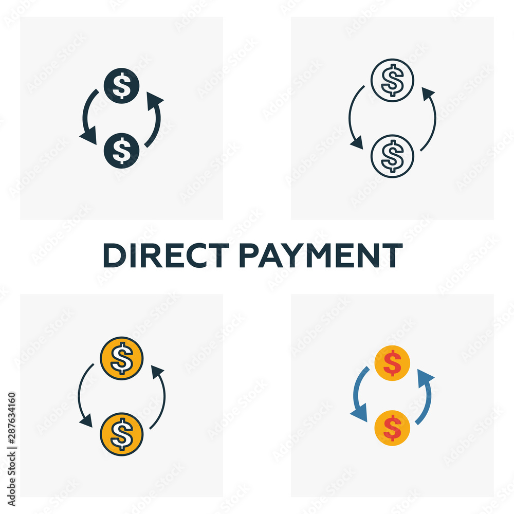 Direct Payment icon set. Four elements in diferent styles from fintech ...