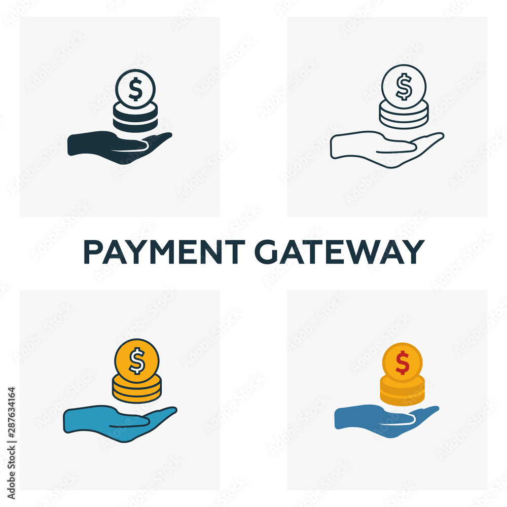 Payment Gateway icon set. Four elements in diferent styles from fintech ...