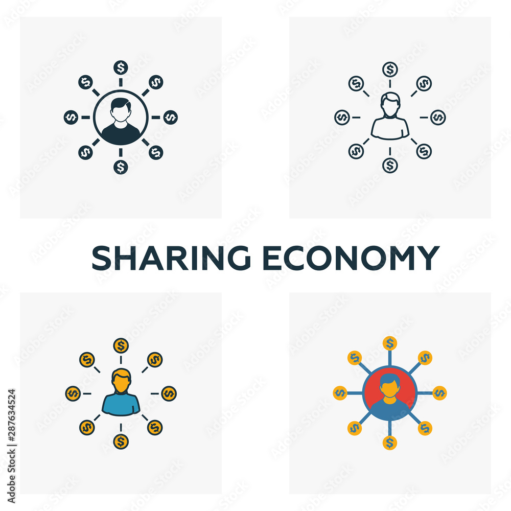 Sharing Economy icon set. Four elements in diferent styles from fintech ...
