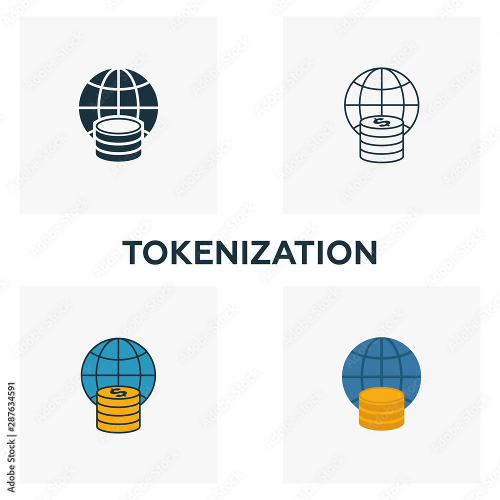 Vettoriale Stock Tokenization icon set. Four elements in diferent ...