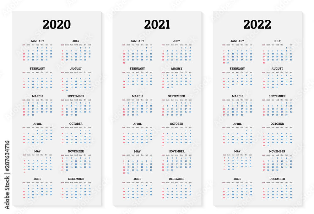 Annual calendar 2020, 2021 and 2022 template. Vector illustration Stock ...