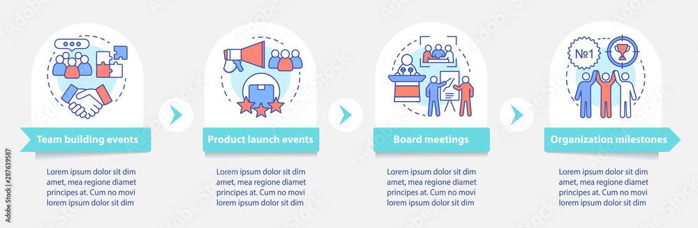 Corporate event management services vector infographic template. Team ...