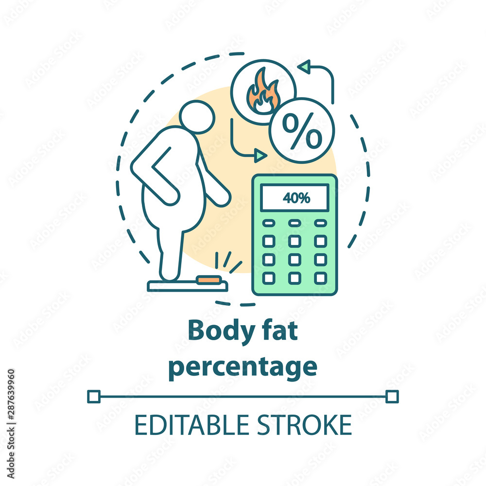 Body fat percentage check concept icon. Obese patient on scales idea ...