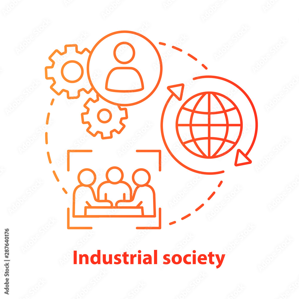 Industrial society red concept icon. Mass production technology idea ...