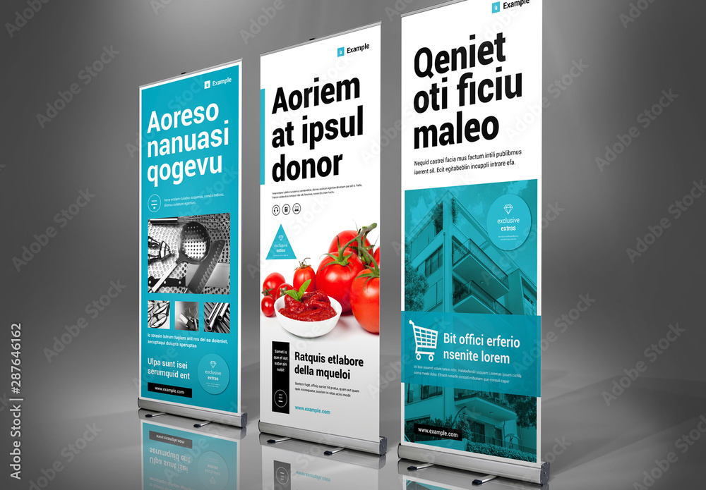 Roll-up Banner Layout in White and Blue Stock Template | Adobe Stock