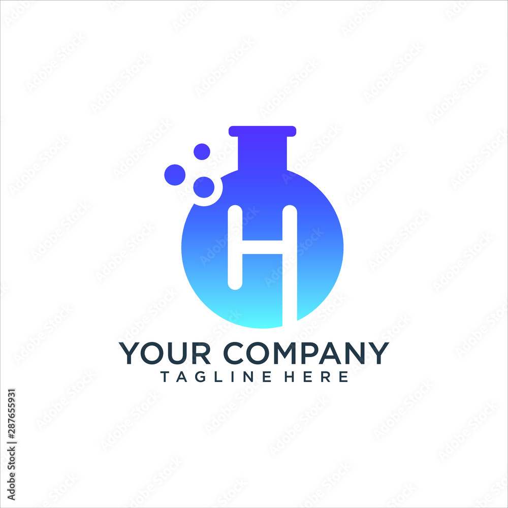 Letter H logo in laboratory beaker. Vector elements for science ...