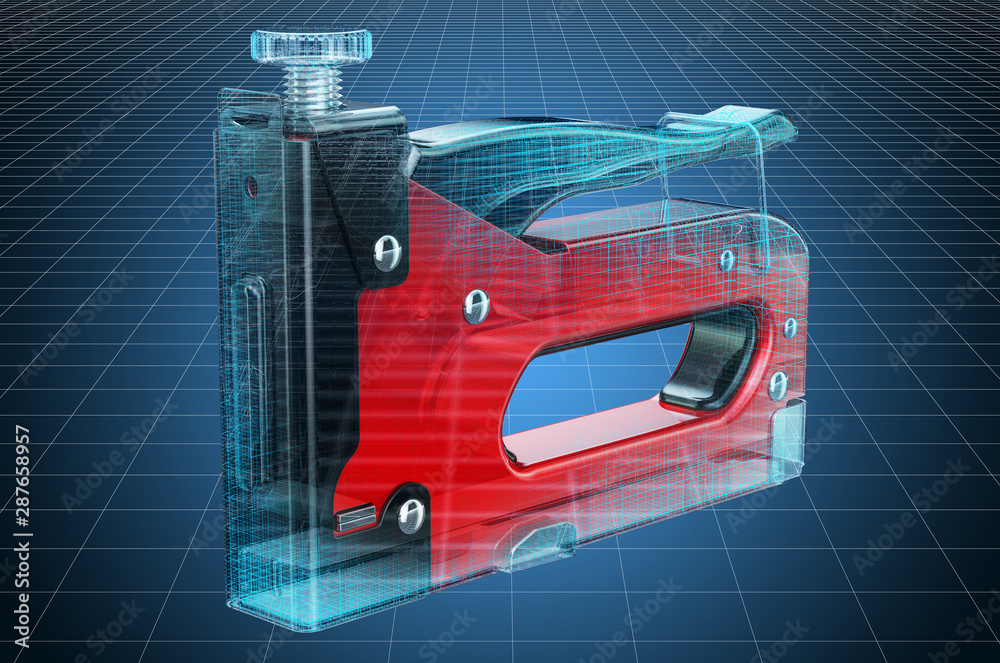Visualization 3d cad model of powered stapler, blueprint. 3D rendering ...