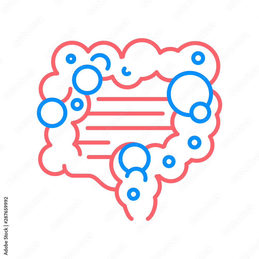 Indigestion line color icon. Stomachache. Allergy symptom: diarrhea ...