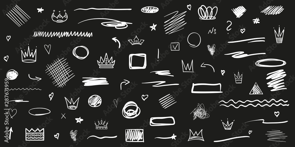 Infographic elements on isolated black background. Hand drawn simple ...