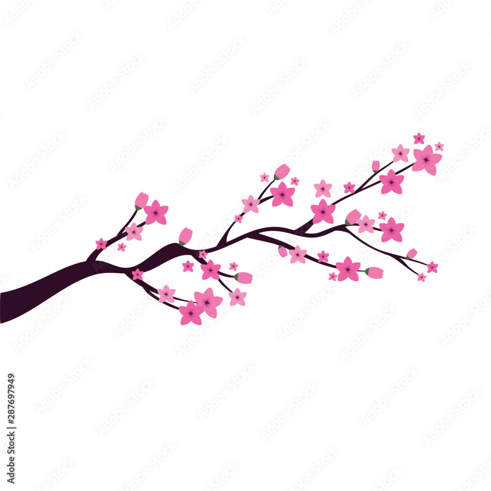 chinese tree branch with flowers Stock Vector | Adobe Stock