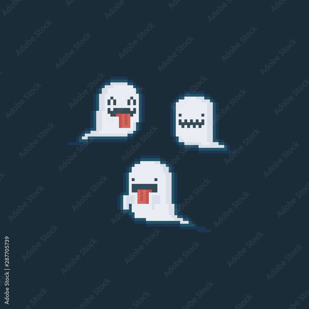 Pixel art cute cartoon ghost set.8bit.halloween. Stock Vector | Adobe Stock