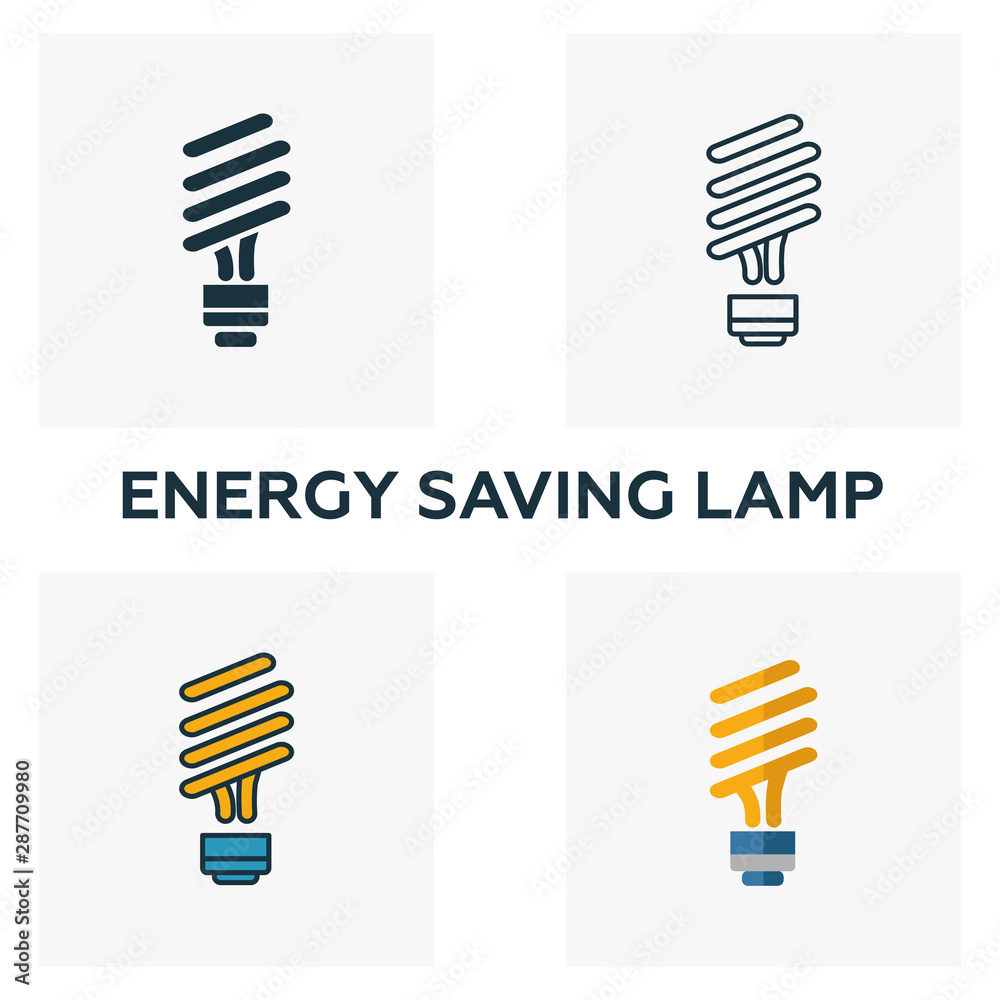 Energy Saving Lamp icon set. Four elements in diferent styles from ...