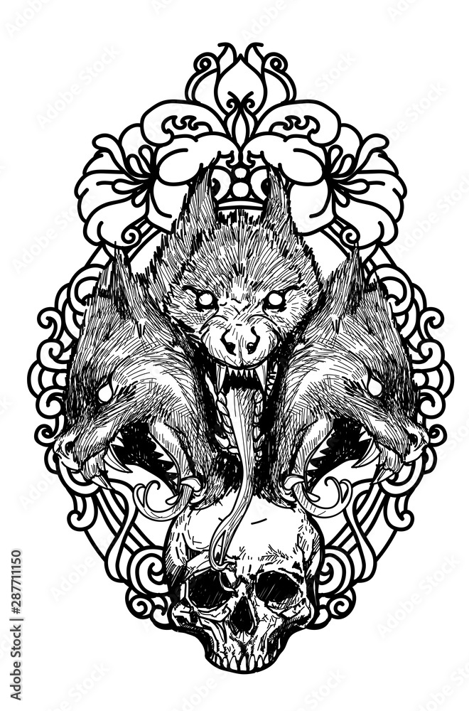Wolf Skull Drawing Tattoo