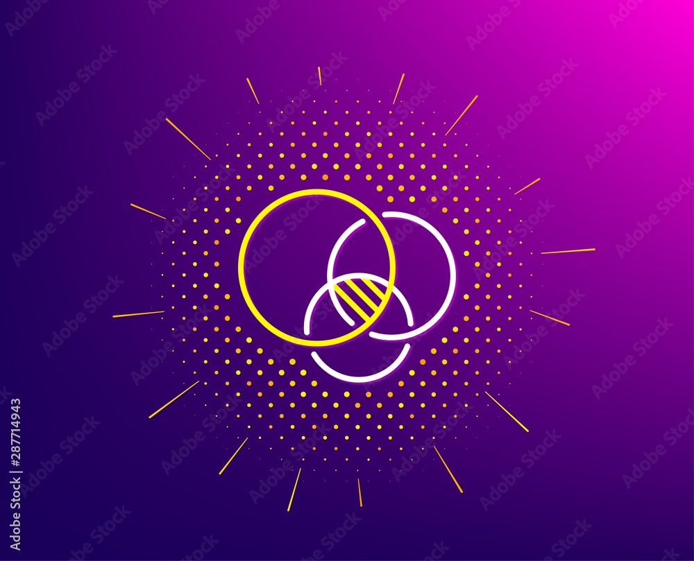 Euler diagram line icon. Halftone pattern. Eulerian circles sign. Relationships chart symbol ...