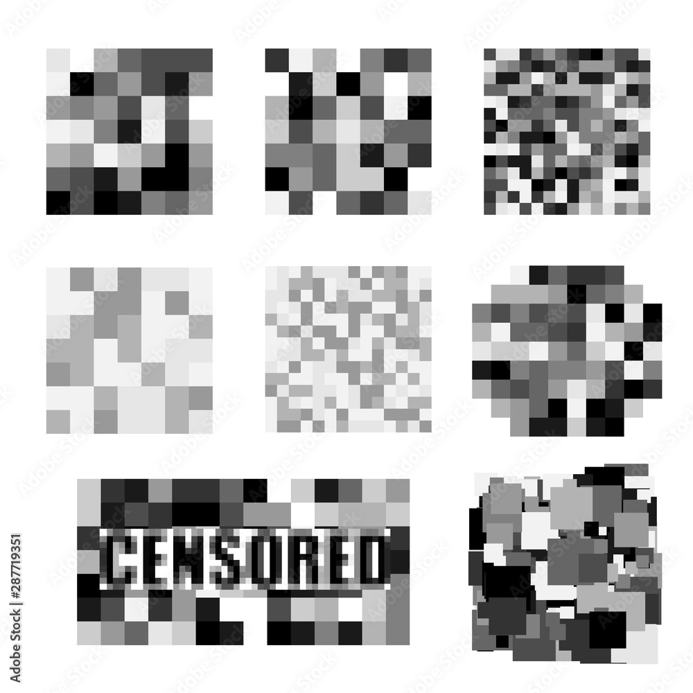 Censored pixel sign set. Black censor bar concept. Censorship rectangle ...