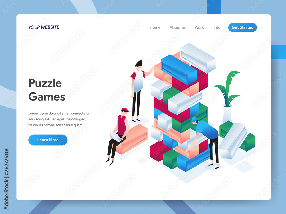 Landing page template of Puzzle Games Isometric Illustration Concept ...
