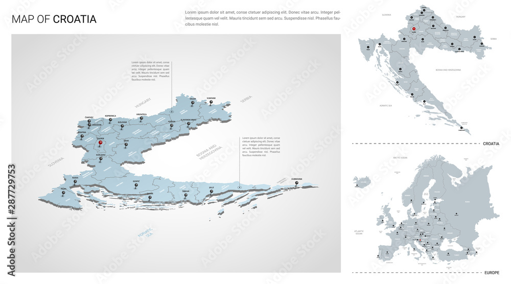 Vector set of Croatia country. Isometric 3d map, Croatia map, Europe ...
