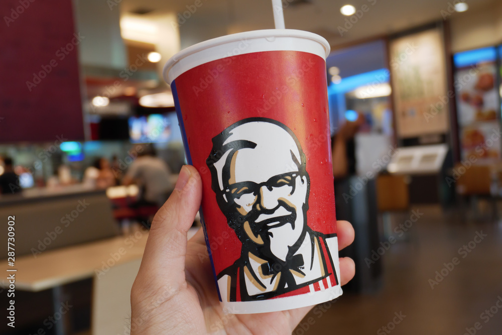 Bangkok, Thailand - May 29, 2019: Customer holding KFC cup in KFC ...