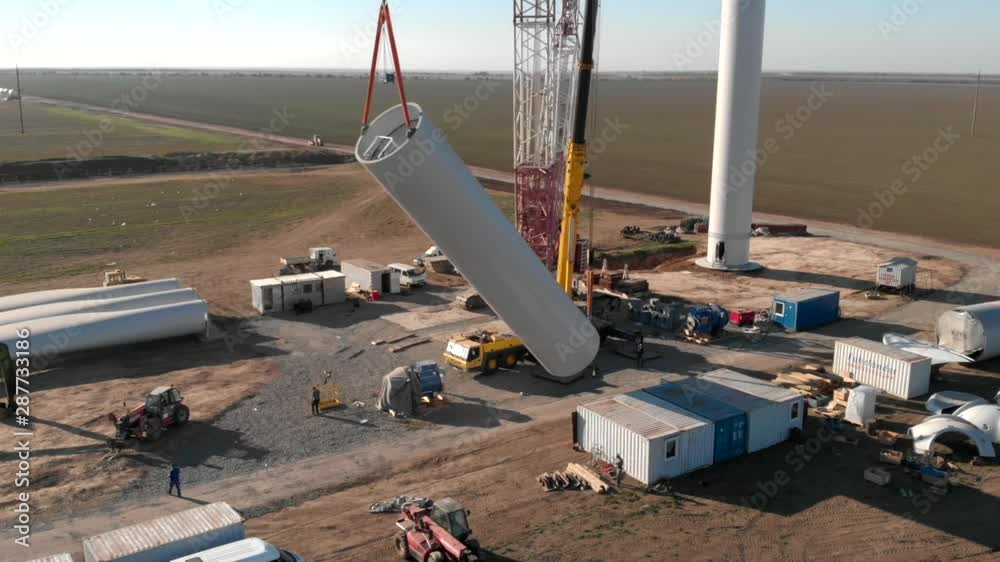 Building process of wind energy power tower mill, under construction ...